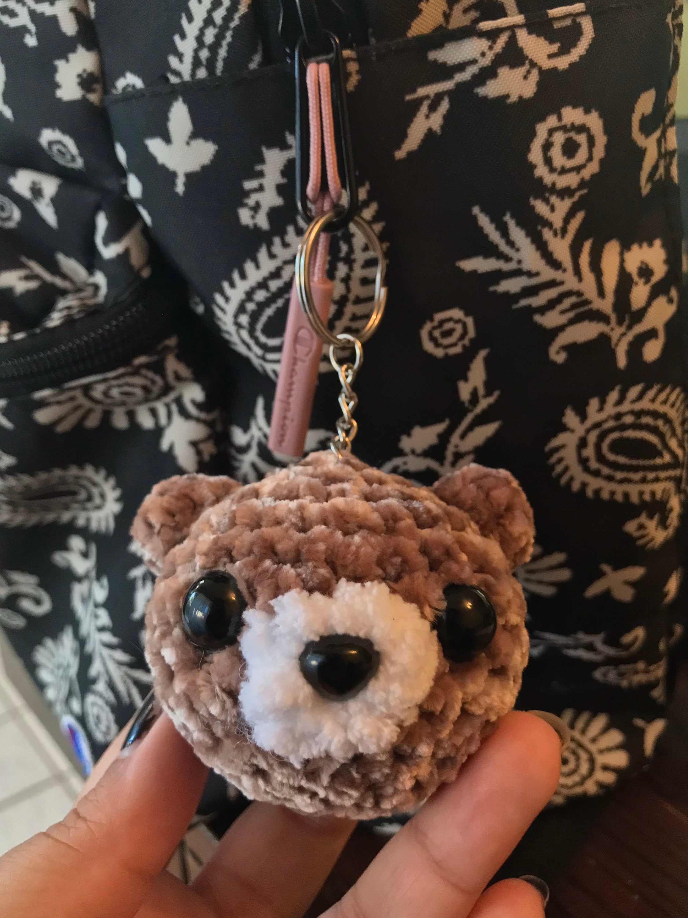 Velvet Teddy Bear Crochet Keychain - Etsy