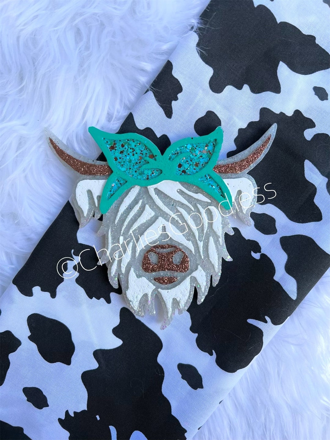 White Highlander Cow With Bow Freshie - Etsy