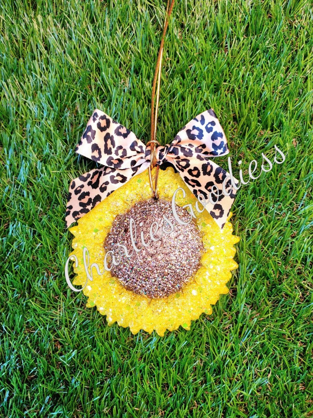 Yellow Sunflower With Leopard Bow Freshie - Etsy