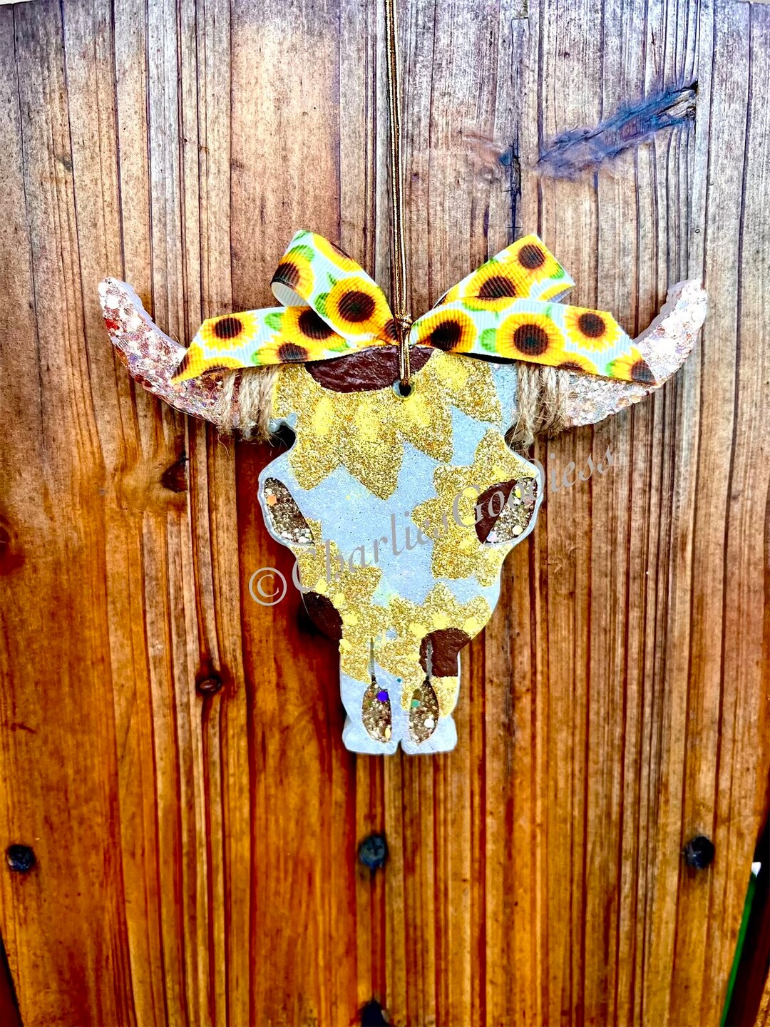 Sunflower Face Bull With Sunflower Bow Freshie - Etsy