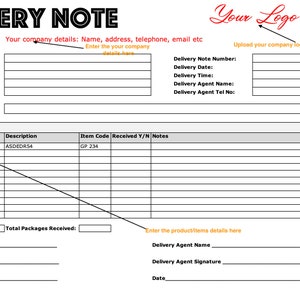 Printable and Editable Delivery Note/proof of Delivery Template in ...
