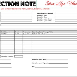 A4/letter - Printable and Editable Collection Note/slip Template in ...