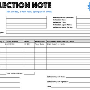 A4/letter - Printable and Editable Collection Note/slip Template in ...