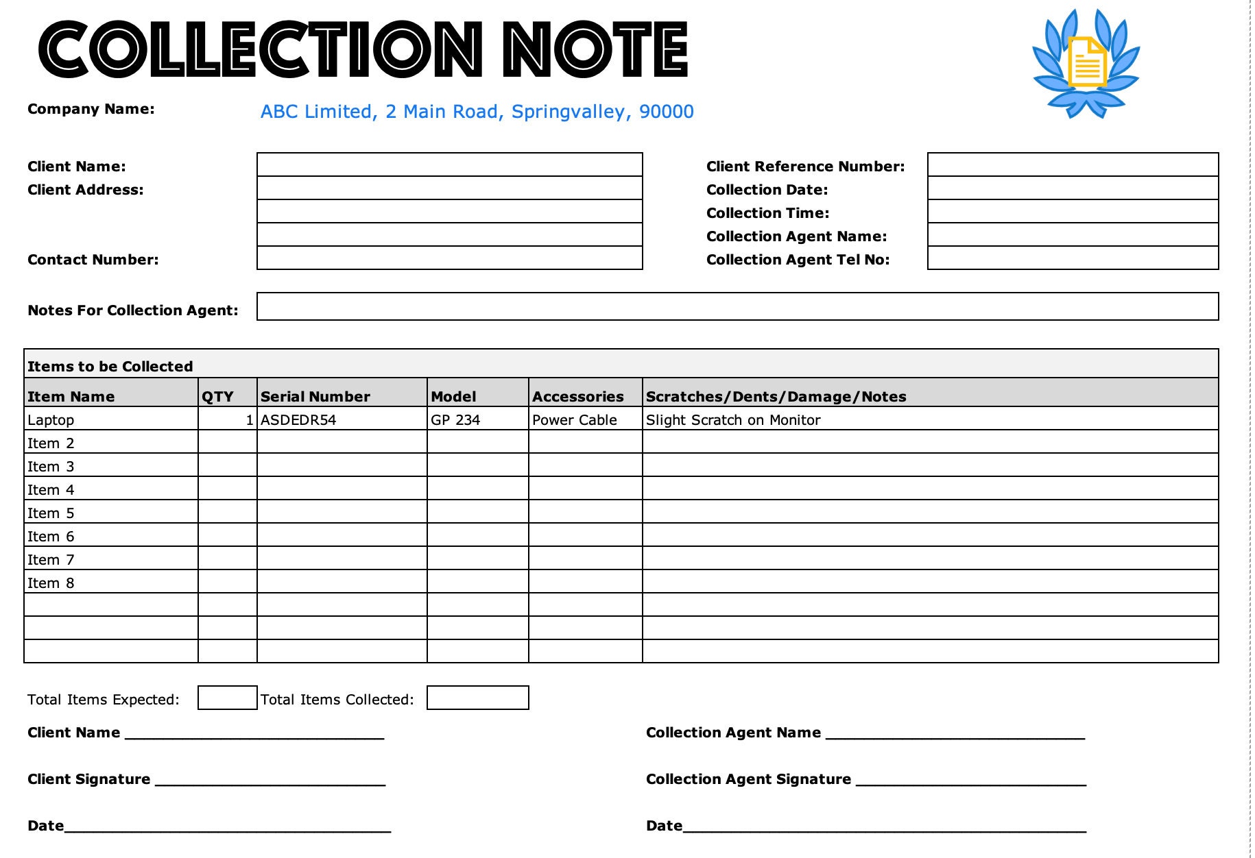 A4/letter - Printable and Editable Collection Note/slip Template in ...