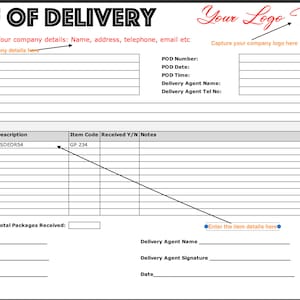 Printable and Editable Proof of Delivery Template in Excel Format - A4 ...
