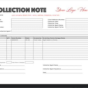 A4/letter - Printable and Editable Collection Note/slip Template in ...