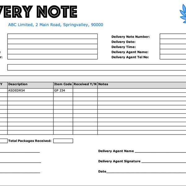 Delivery Note Template - Etsy