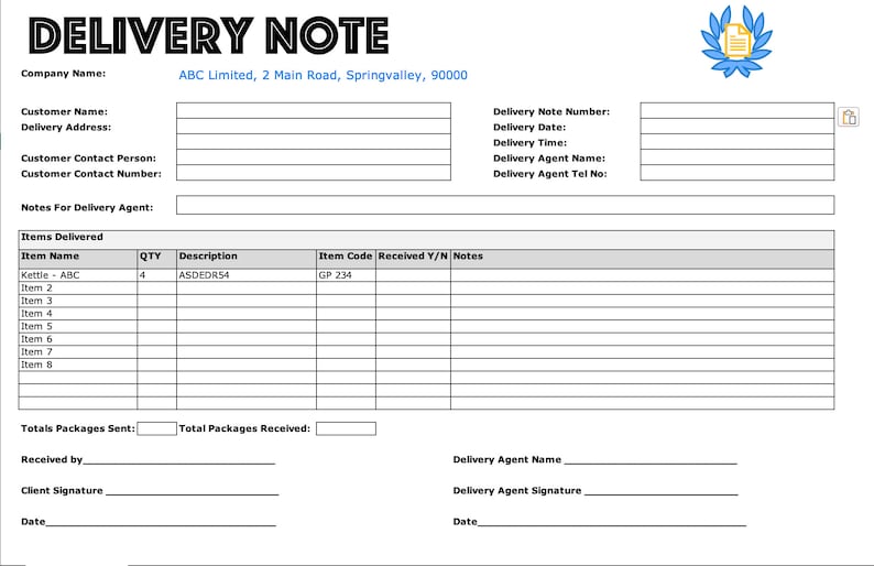 Printable and Editable Delivery Note/proof of Delivery Template in ...