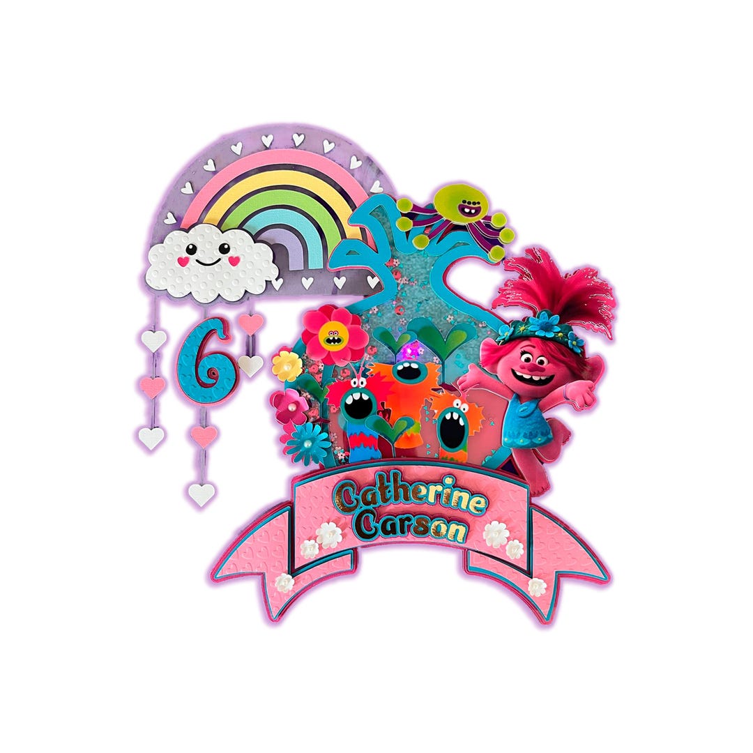 Trolls Cake Topper, Trolls Party Decoration, Princess Poppy Cake Topper ...