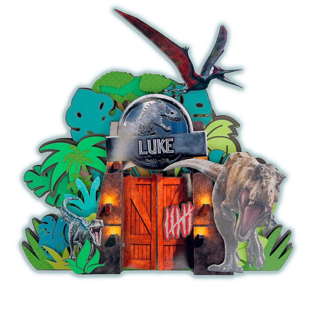 Jurassic Park Dinosaur Cake Topper: T-rex & Velociraptor for Birthday ...