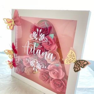 Flower Shadow Box, Name Shadow Box , Baby Shower Gift by ...