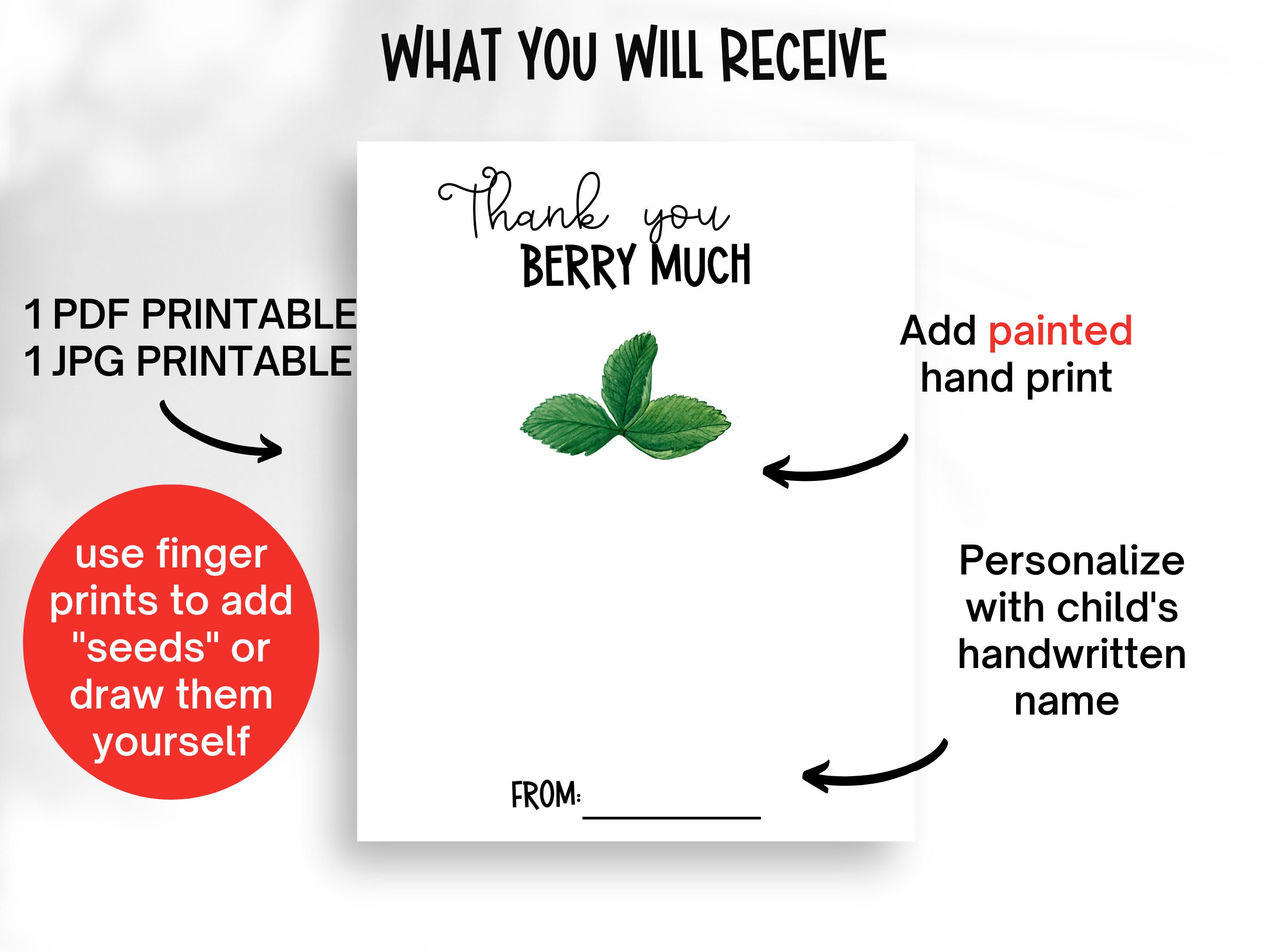 Thank You Berry Much Handprint Craft Template, Personalized Thank You ...