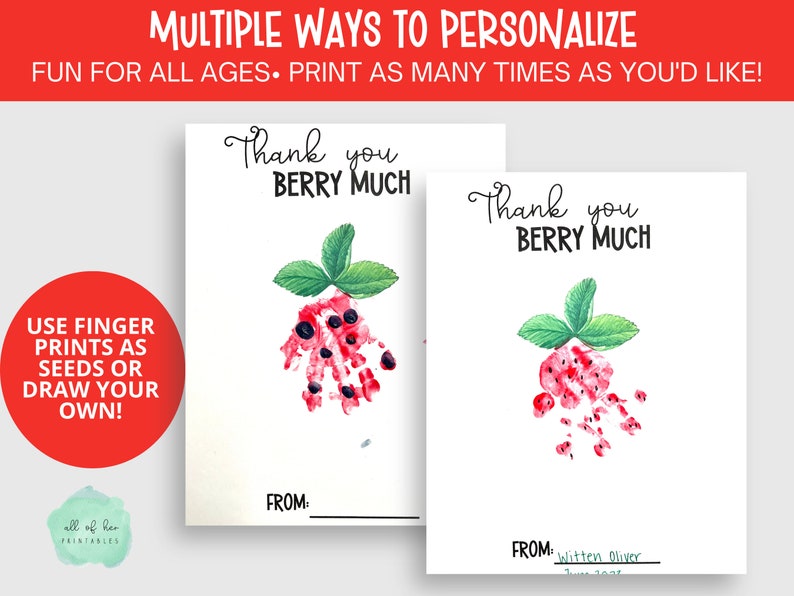 Thank You Berry Much Handprint Craft Template, Personalized Thank You ...