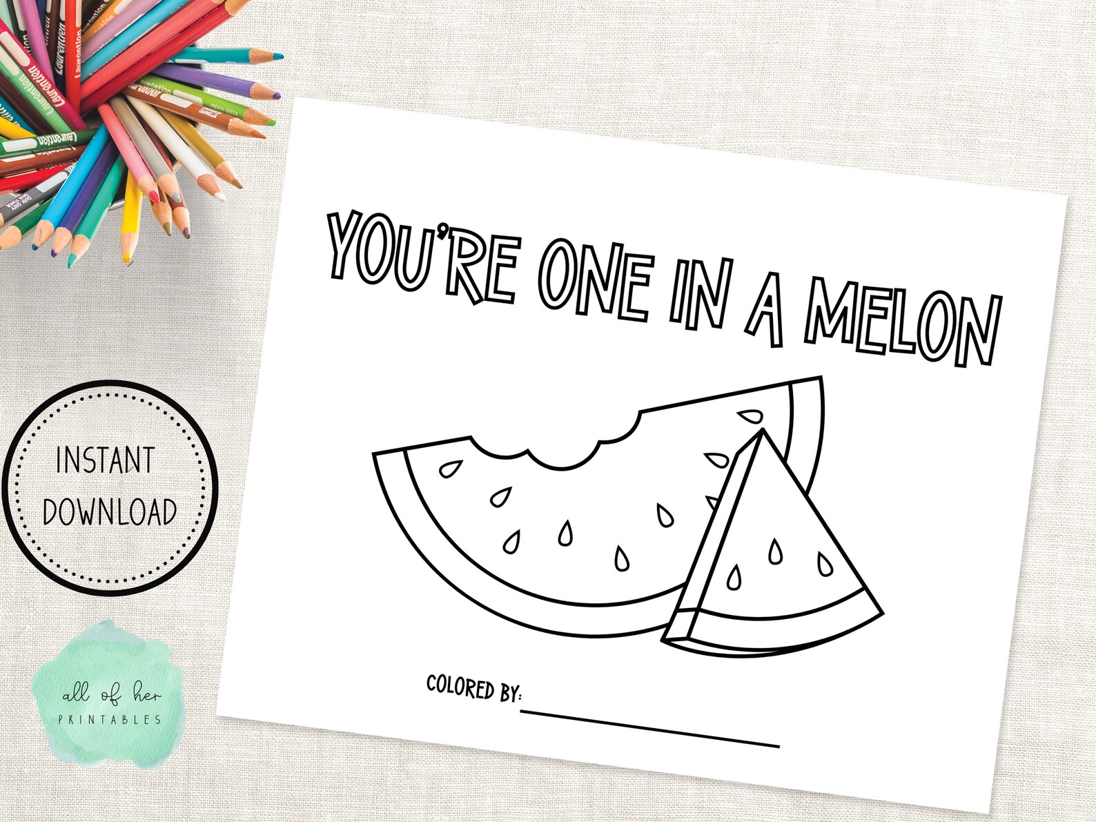 One in A Melon Coloring Page, Party Activity Coloring Page, One in a ...