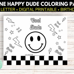 One Cool Dude Coloring Sheet Smiley Face 11x8.5 Coloring - Etsy
