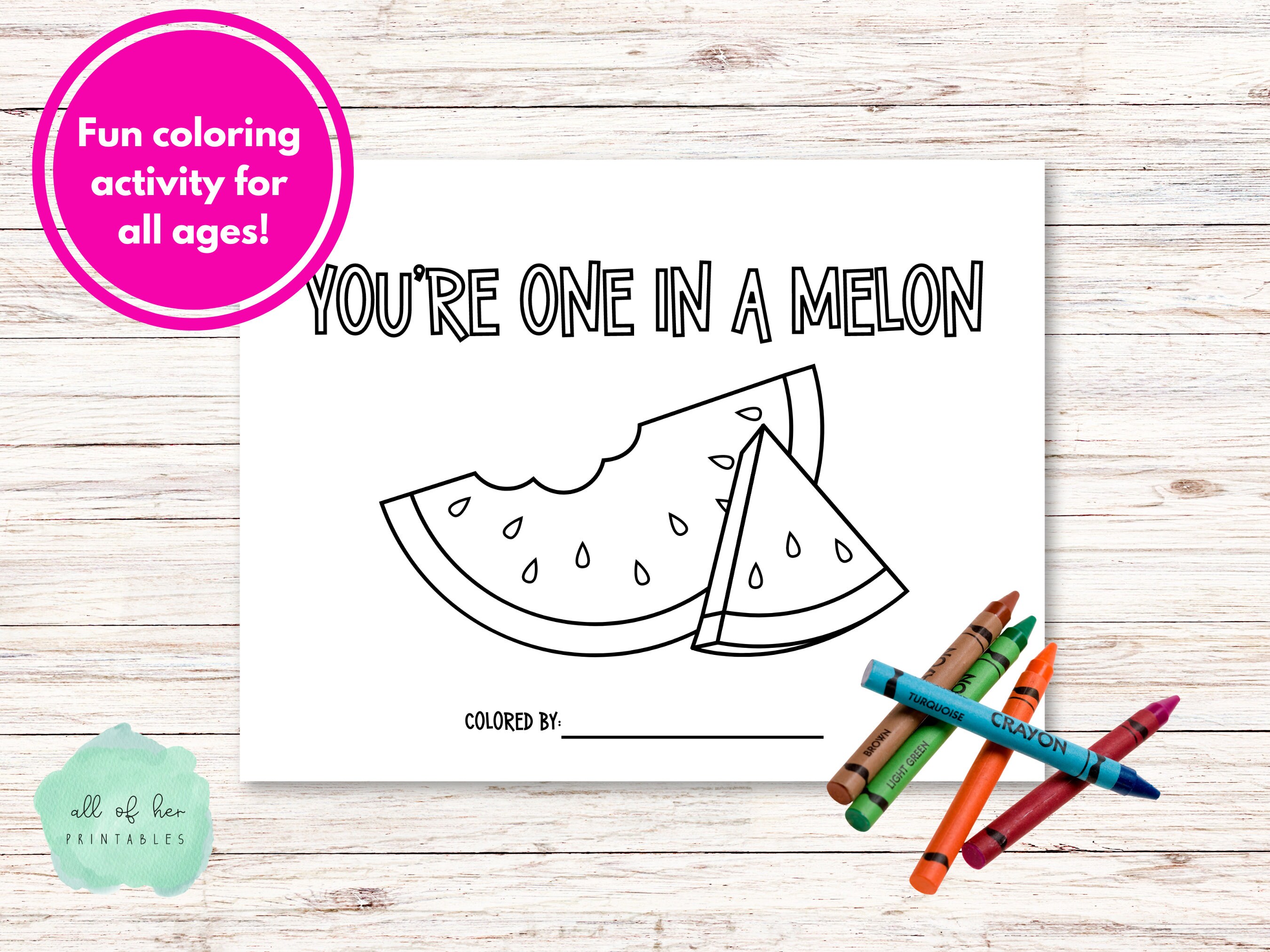 One in A Melon Coloring Page, Party Activity Coloring Page, One in a ...