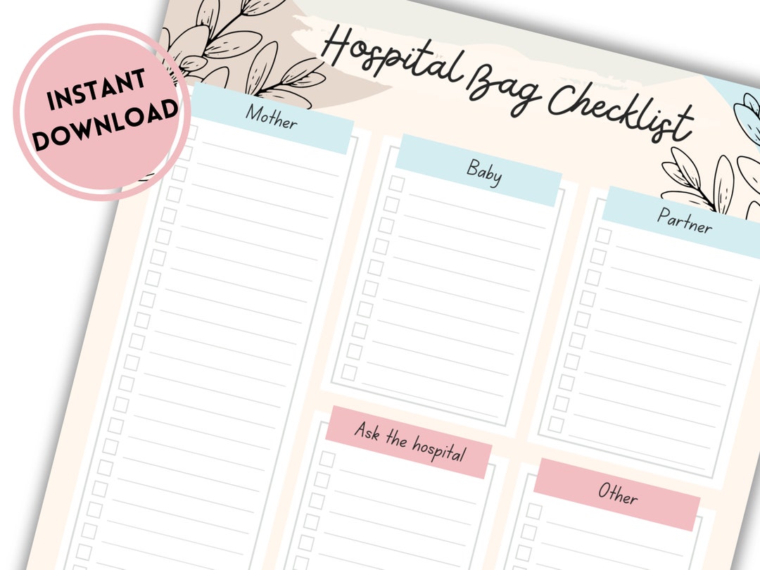 Birth Hospital Bag Checklist, Birth Packing List, Labor and Delivery ...