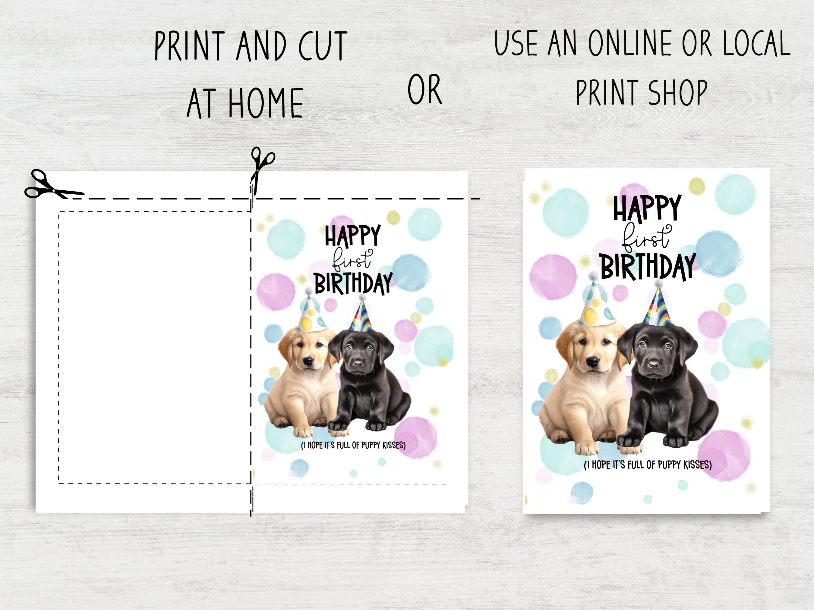 1st Birthday Puppy Card, Printable Puppy Birthday Card, First Birthday ...