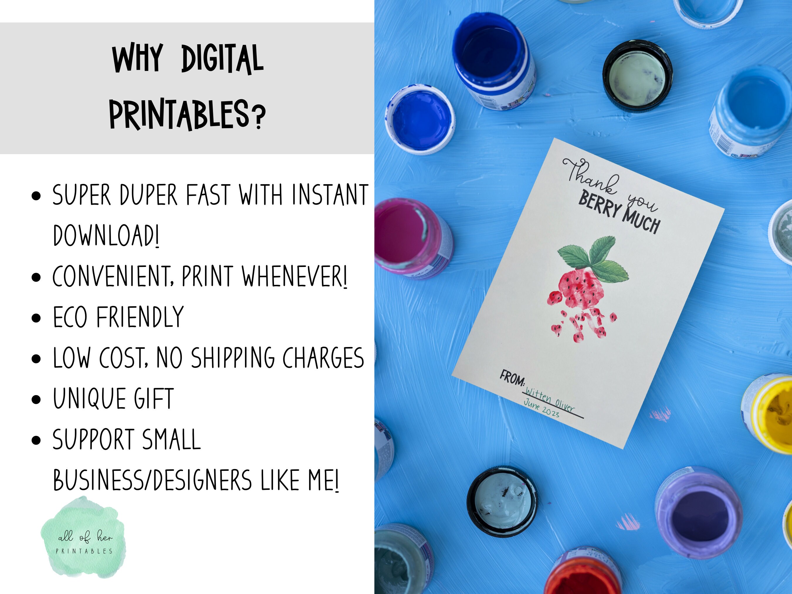 Thank You Berry Much Handprint Craft Template, Personalized Thank You ...