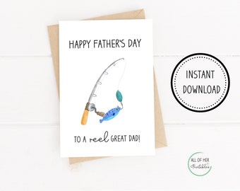 Funny Father's Day Card, Printable Card, Fish Pun Card for Dad, Fishing Father's Day Card for ...