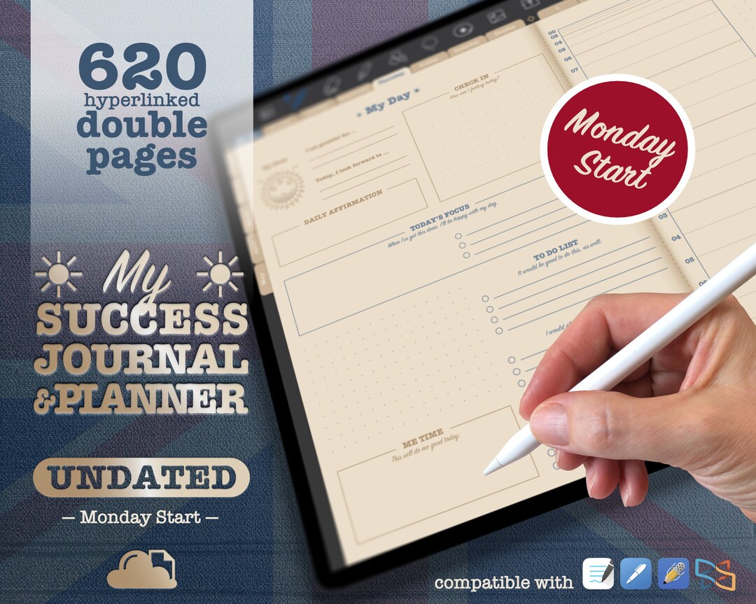 Undated Guided Digital Success Journal and Planner. MONDAY Start ...