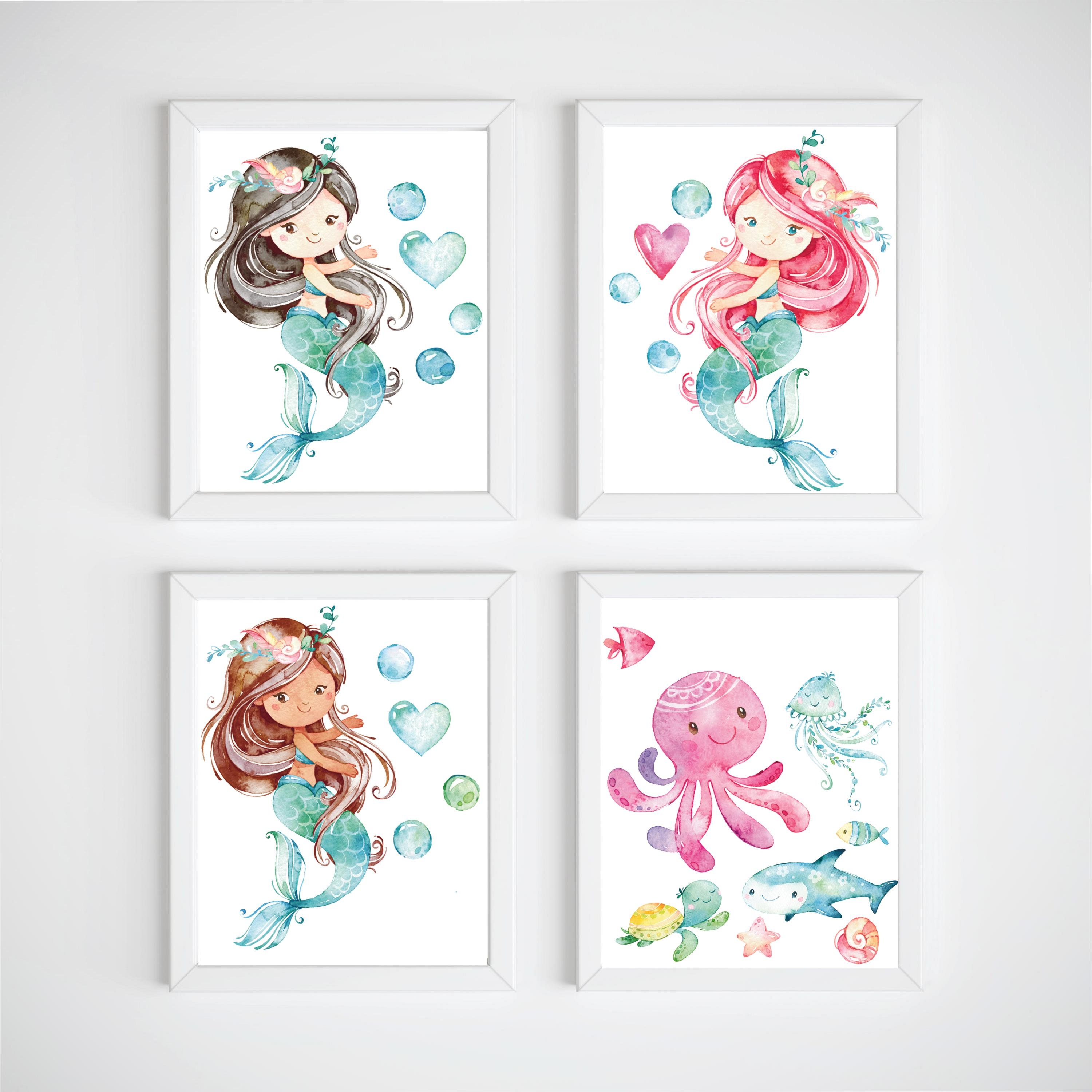 Mermaid Nursery Prints, Set of 4,mermaid Decor, Nursery Art Prints ...