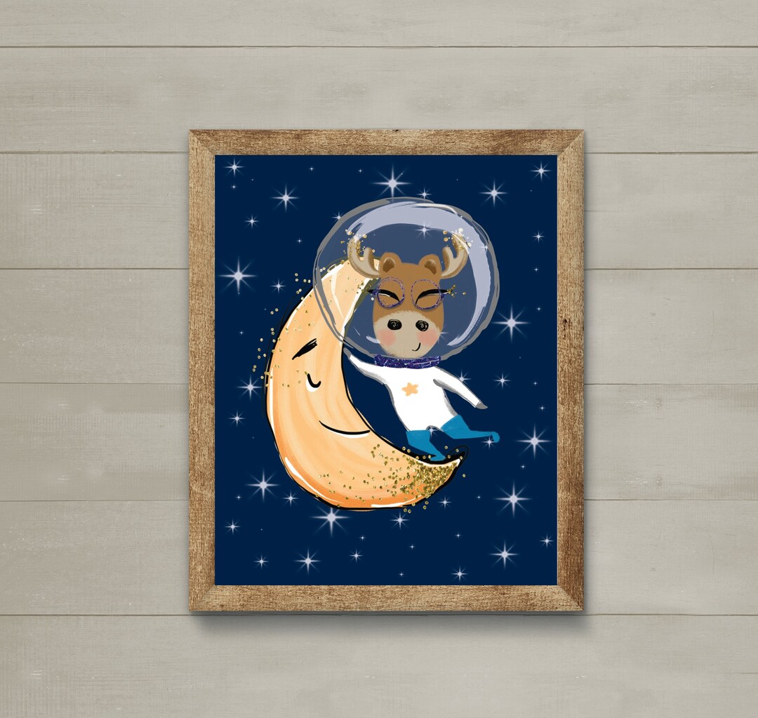 Moose Space Print,space Animals Printable Wall Art, Space Nursery Wall ...
