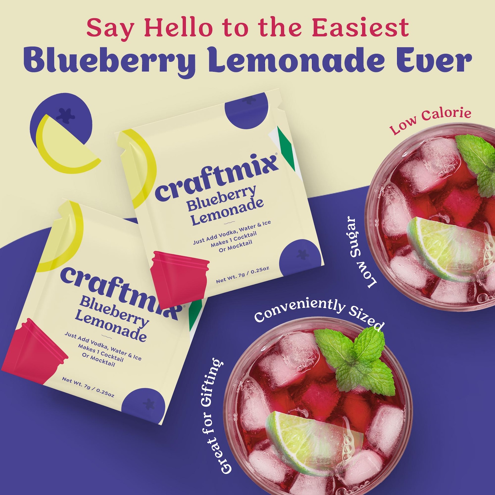 Craftmix Cocktail Mix Blueberry Lemonade Flavor Skinny Natural Low ...