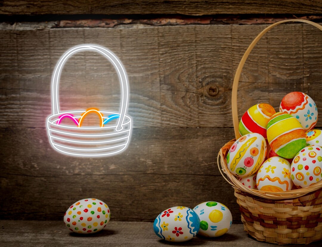 Egg Chicken Easter Neon Sign Egg Basket Neon Sign Easter - Etsy