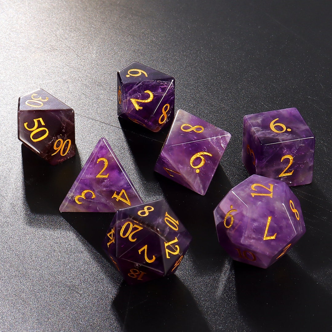 Full Set Natural Amethyst Dnd Dice Set |gemstone Dice Set| Dungeons and ...