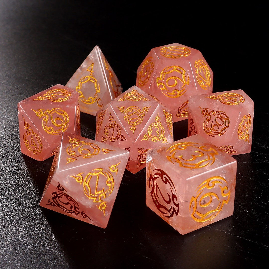 Natural Rose Quartz Dnd Dice Set |totem Gemstone Dnd Dice Set| Dungeons ...