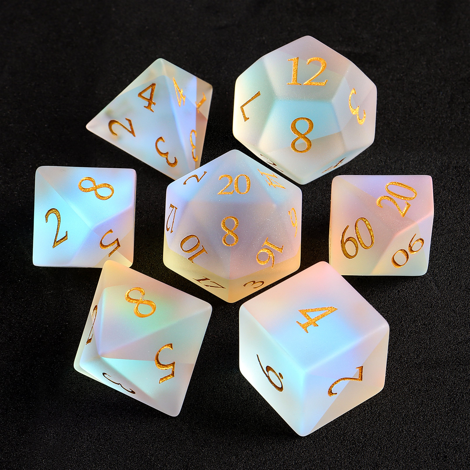 Full Set Frosted Dichroic Glass Polyhedral Dnd Dice Set Gemstone Set ...