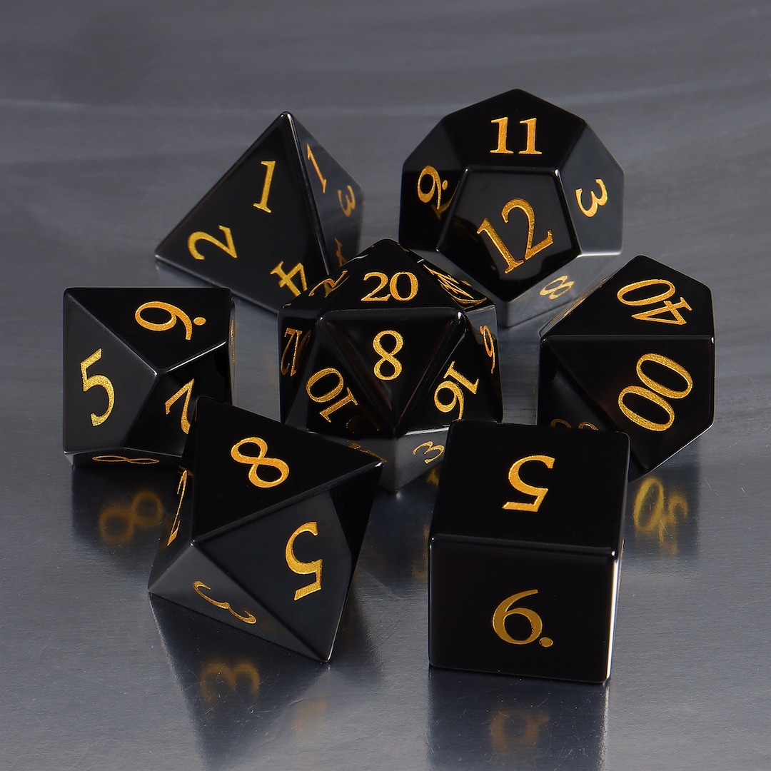 Full Set Natural Black Obsidian Dice Set |gemstone Dnd Dice Set ...