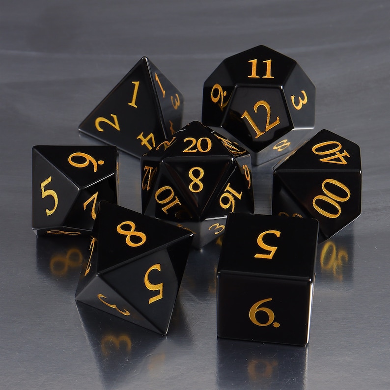 Full Set Natural Black Obsidian Dice Set gemstone Dnd Dice Set Dungeons ...