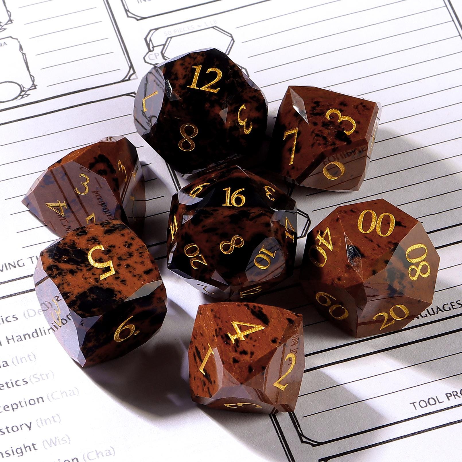 Natural Mahogany Obsidian Set Multi-faceted Dnd Dice Set Hand Polished ...