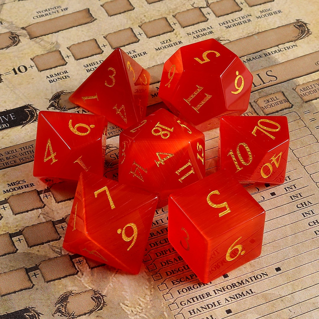 Red Cat's Eyes Dnd Dice Set | Gemstone Dnd Dice Set| Dungeons and ...
