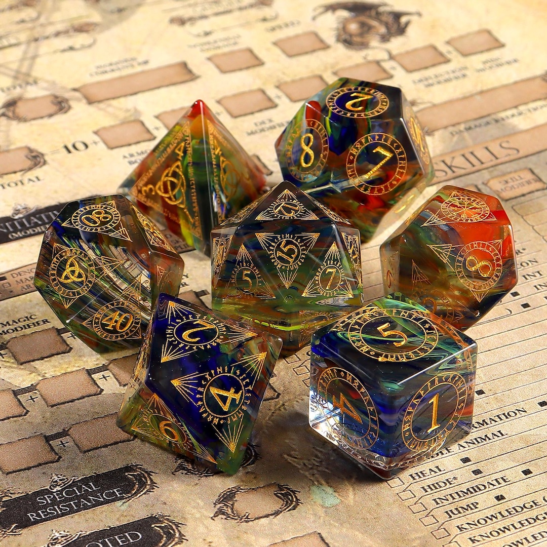 Viking Rainbow Aurora Brushed Effect Dnd Dice Set | Dice Set| Dungeons ...