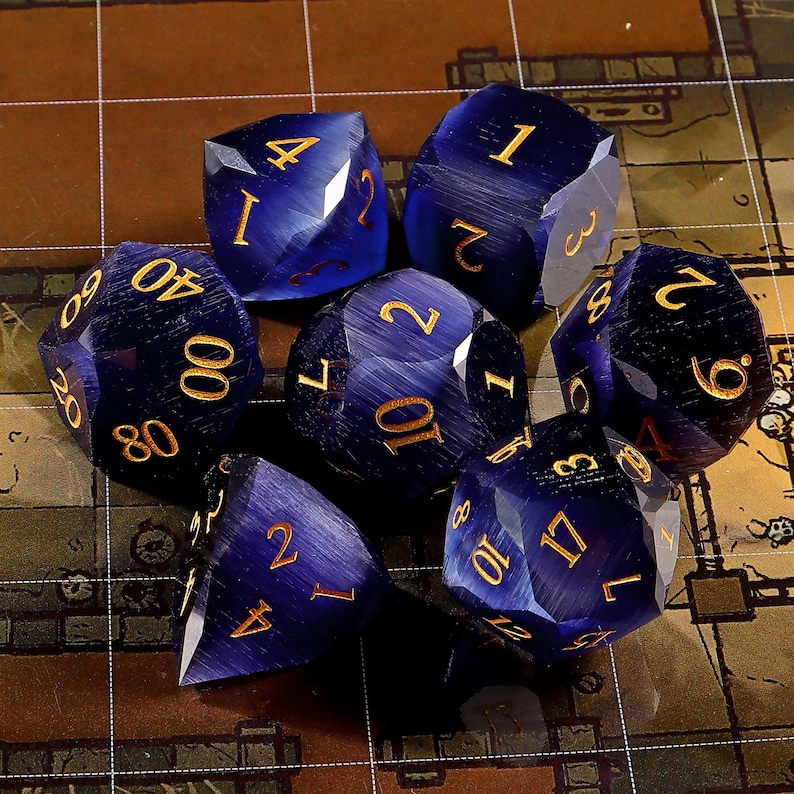Full Set Aquamarine Cat's Eyes Dnd Dice Set | Star Faceset Multi ...