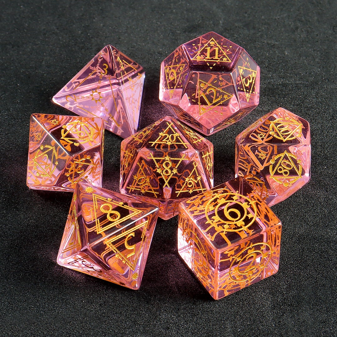 Full Set Star Pink Glass Polyhedral Dnd Dice Set Gemstone Set| Dungeons ...