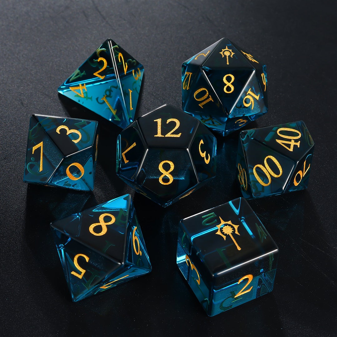 Full Blue Glass Polyhedral Dnd Dice Set Cleric Gemstone Set|crystal D20 ...