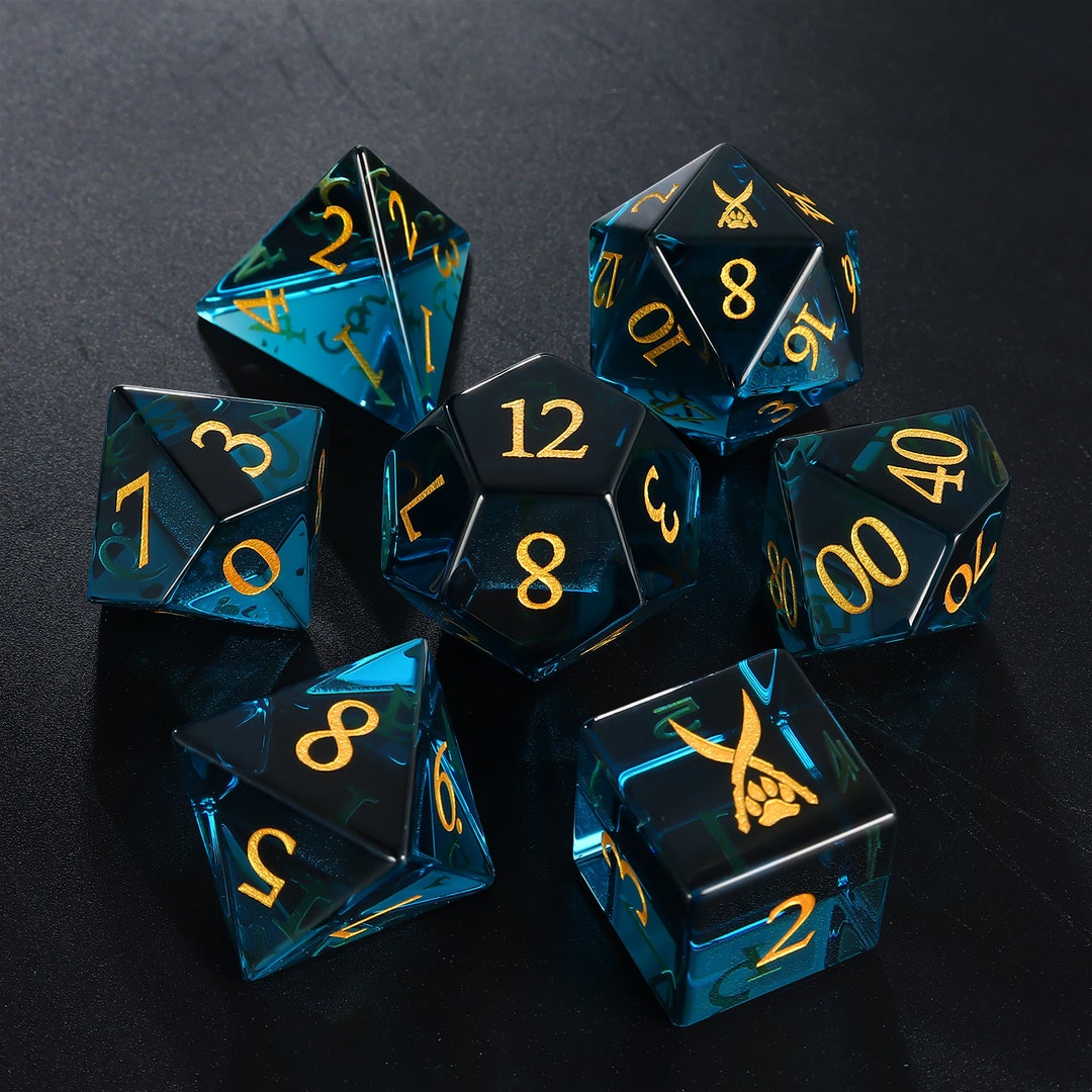 Dnd Blue Glass Polyhedral Dnd Dice Set Ranger Gemstone Set|crystal D20 ...