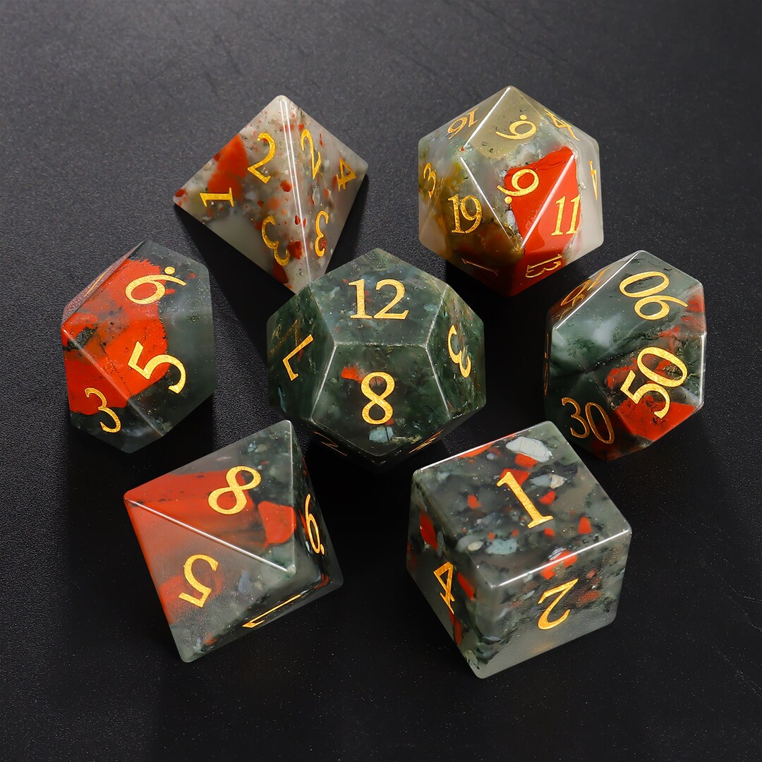 Natural Bloodstone Set Dnd Dice Set | Natual Stone Gift | Engraved for ...