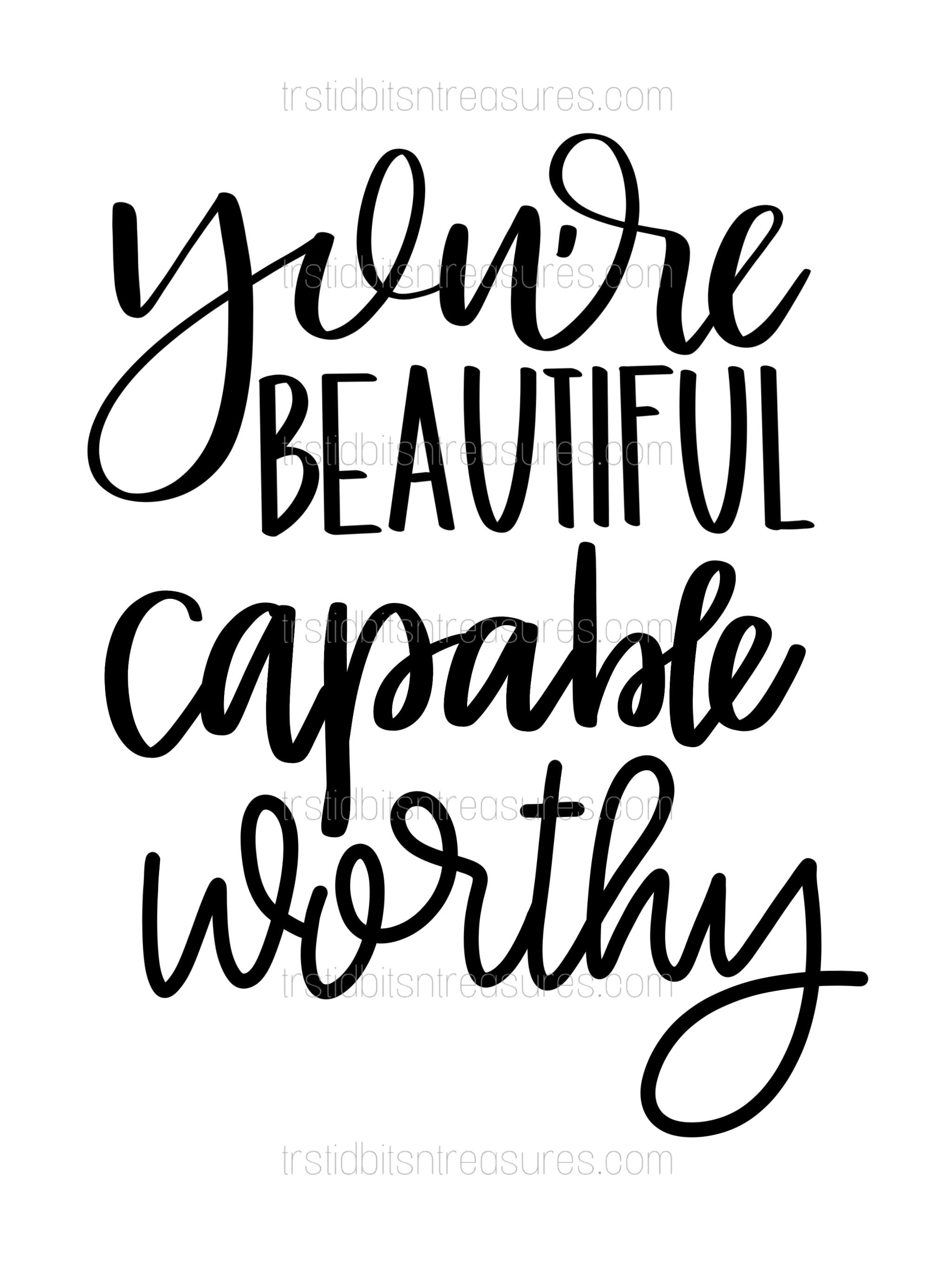 Youre Beautiful Capable Worthy Digital Print Office Decor - Etsy