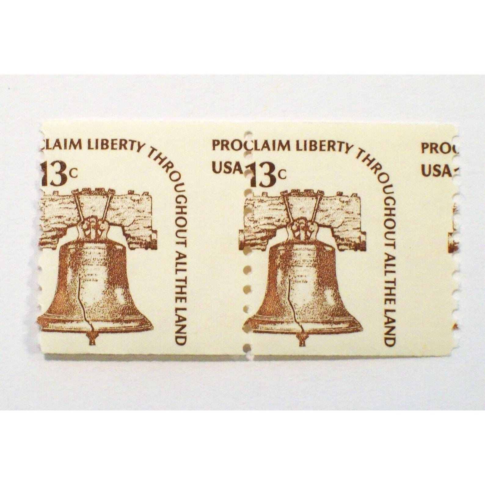 1975 US Postage Stamp Pair, Liberty Bell, 13c, Scott #1618 Misperf ...
