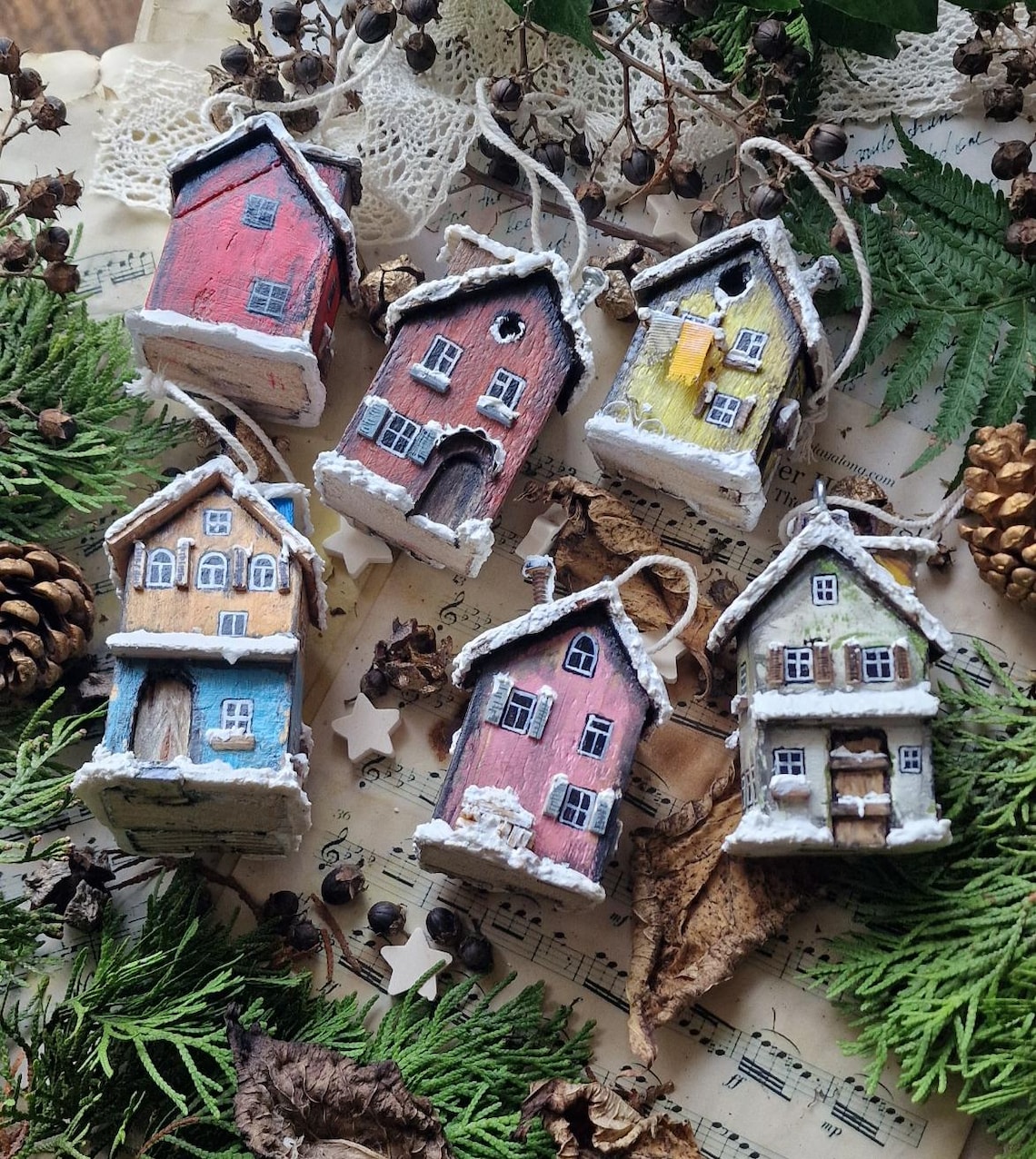 Handmade Wooden Christmas Tree Ornaments – Rustic Holiday Village Decor ...