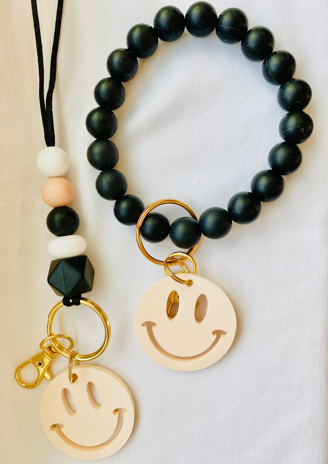 Combo Bracelet Lanyard Peach Smiley Face for Keys - Etsy