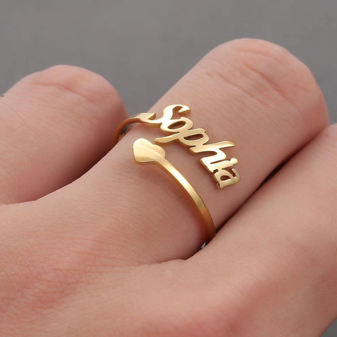 Custom Name Ring, Monogram Ring, Dainty Heart Name Ring, Double Name ...