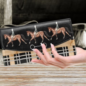 Equestrian Horses Black Wallet, Horse Riding Purse, Horse Gift ...