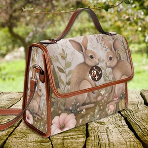 Rabbit Cottagecore Canvas Satchel Bag, Bohemian Top Handle Shoulder Bag ...