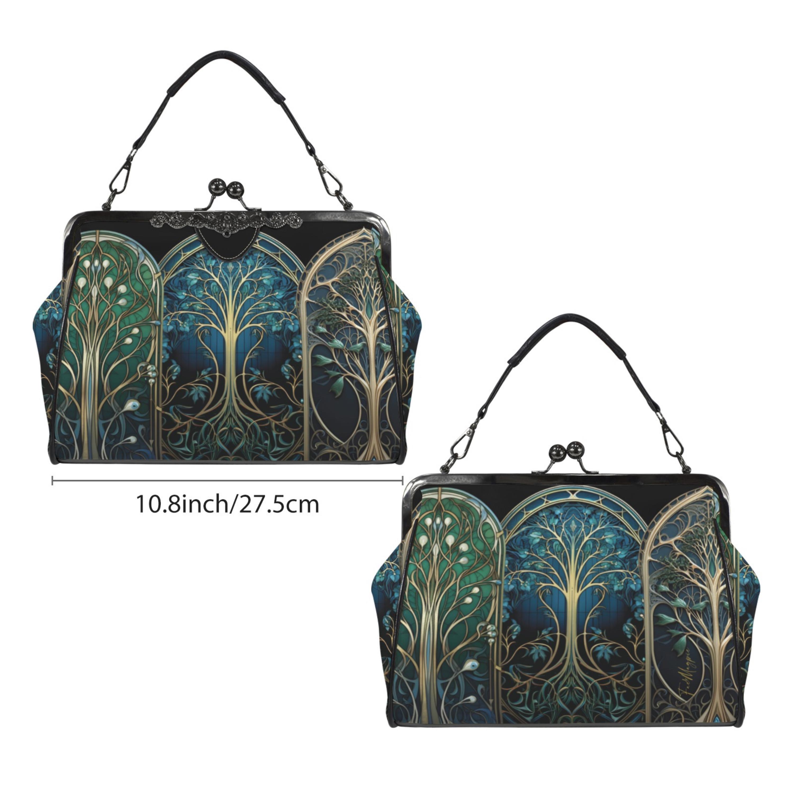 Tree of Life Vintage Bag, Kisslock Crossbody Shoulder Bag, Stained ...